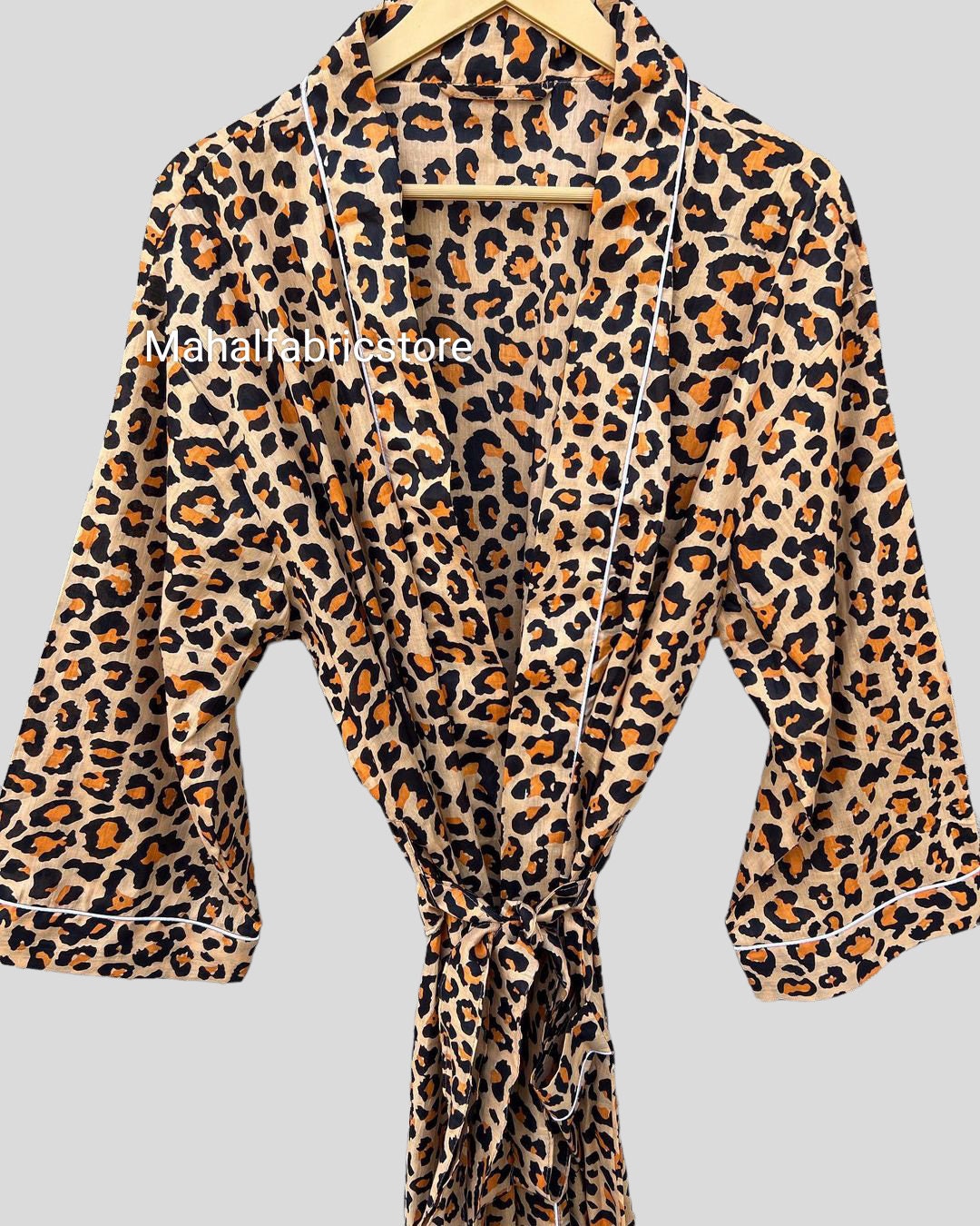 Leopard Print Cotton Kimono Robes, Block Print Kimono, Bath Robes, Soft ...