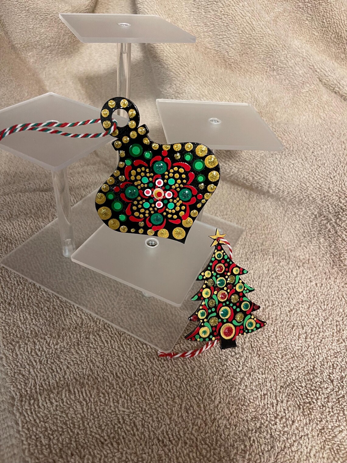 2 Christmas Tree Ornaments, Dot Art, Blob Art - Etsy