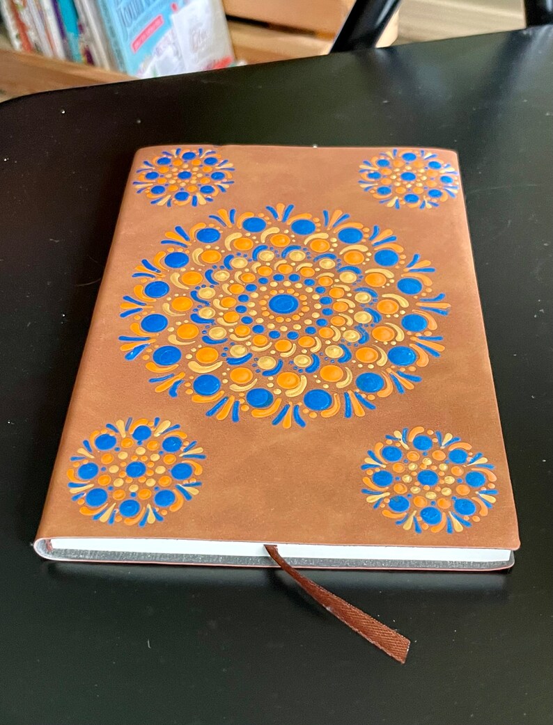 Mandala Journal, Leather Medium A5 Size Hand Painted Journal, Diary, Prayer Journal, Notebook ...
