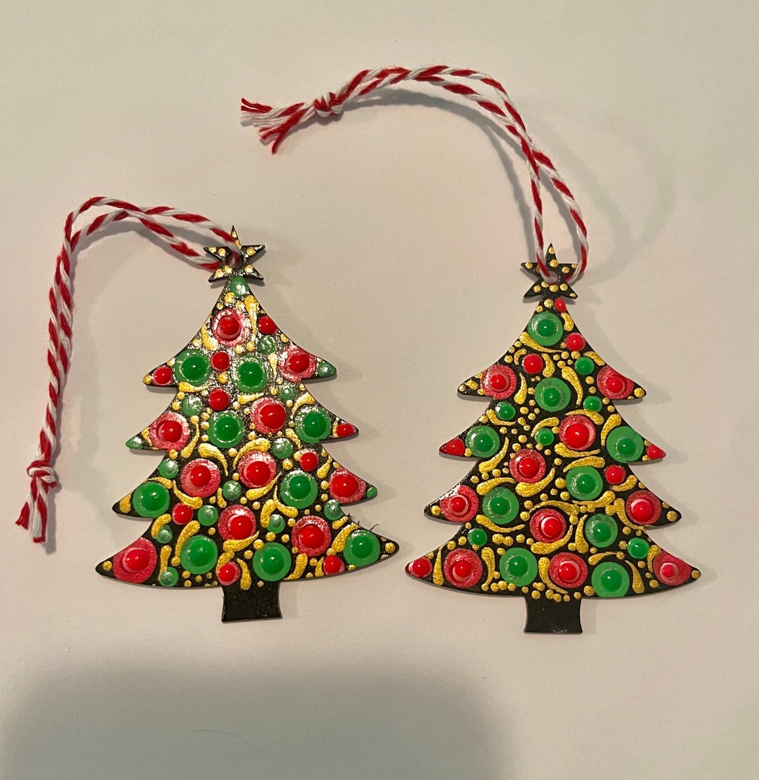 2 Christmas Tree Ornaments, Dot Art, Blob Art - Etsy