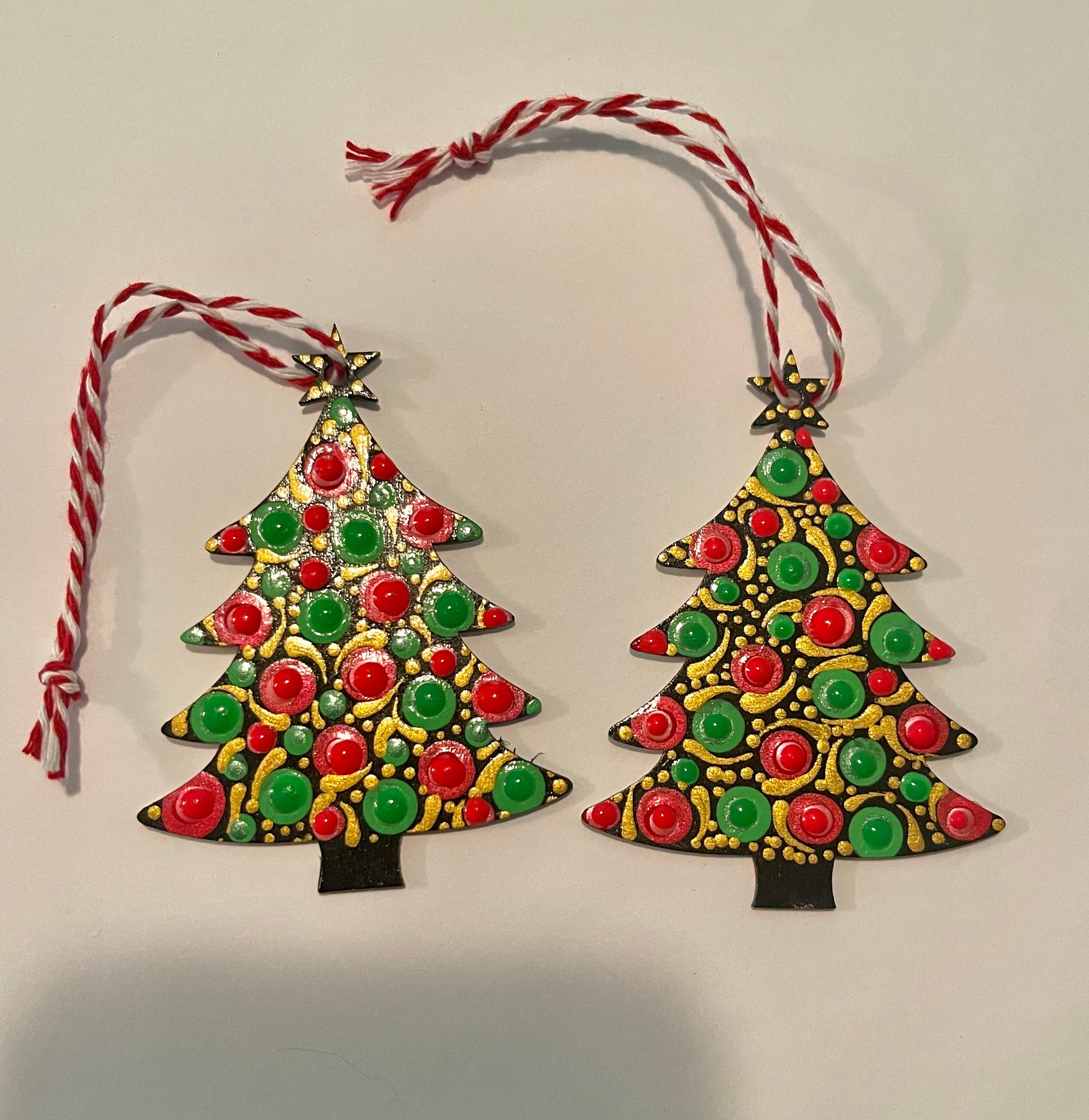 2 Christmas Tree Ornaments, Dot Art, Blob Art - Etsy