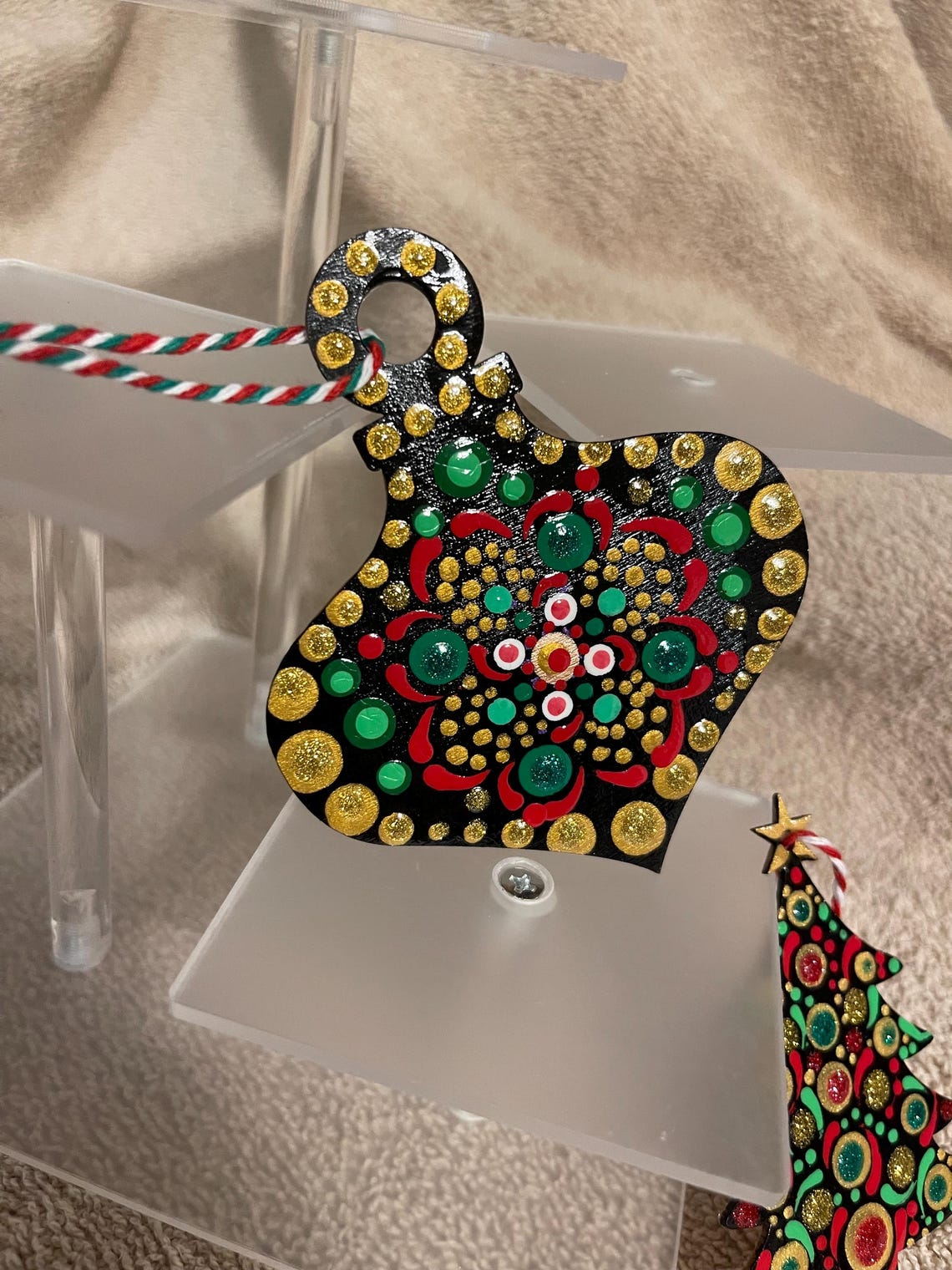 2 Christmas Tree Ornaments, Dot Art, Blob Art - Etsy