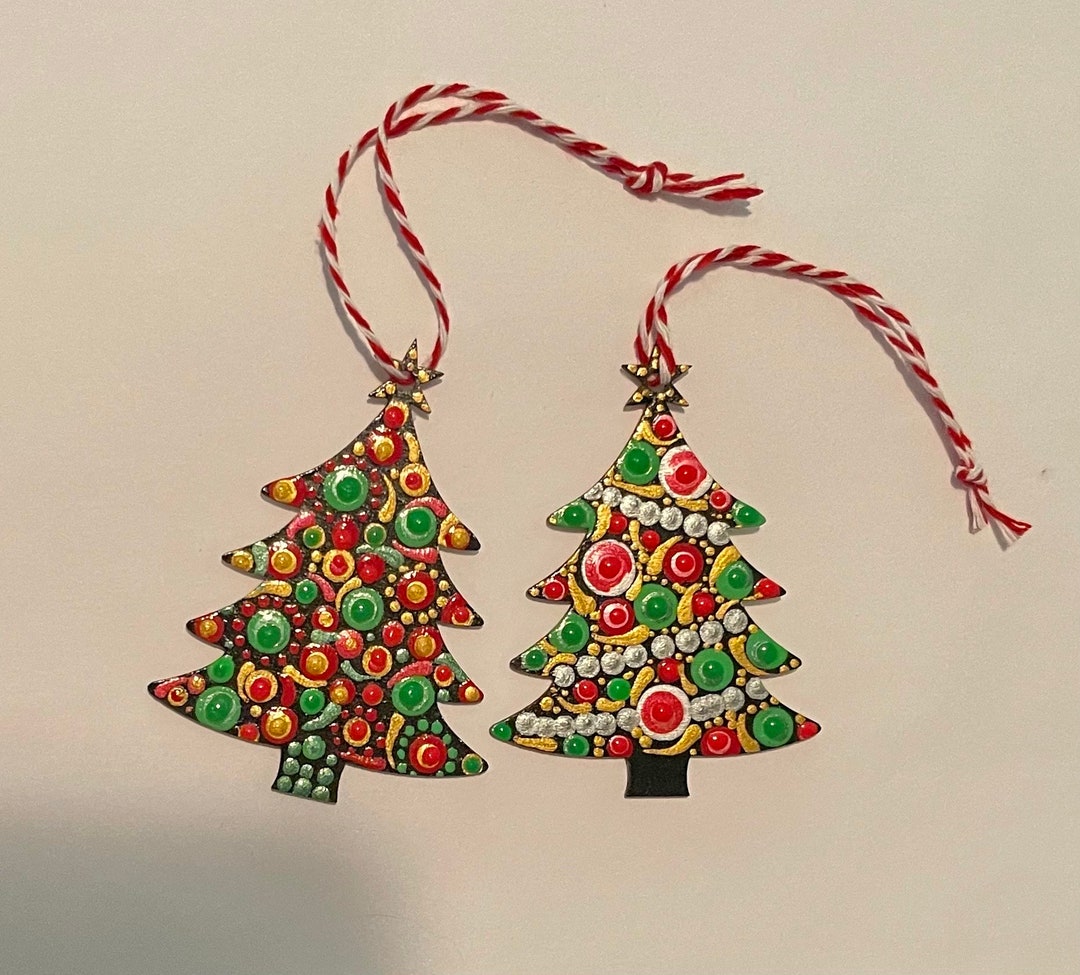 2 Christmas Tree Ornaments, Dot Art, Blob Art - Etsy