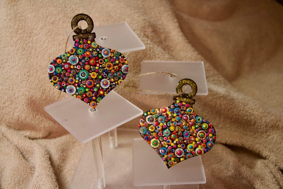 2 Christmas Tree Ornaments, Dot Art, Blob Art. - Etsy
