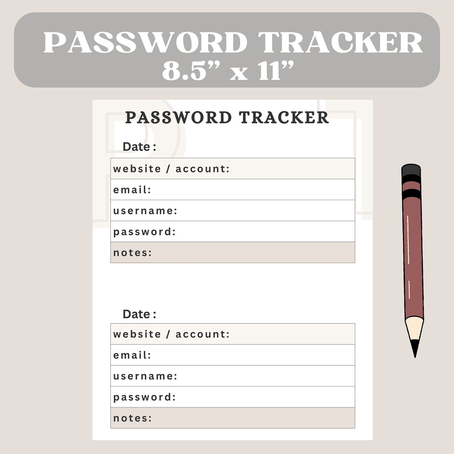 Password Tracker Printable & Fillable, Printable Password Log Book ...
