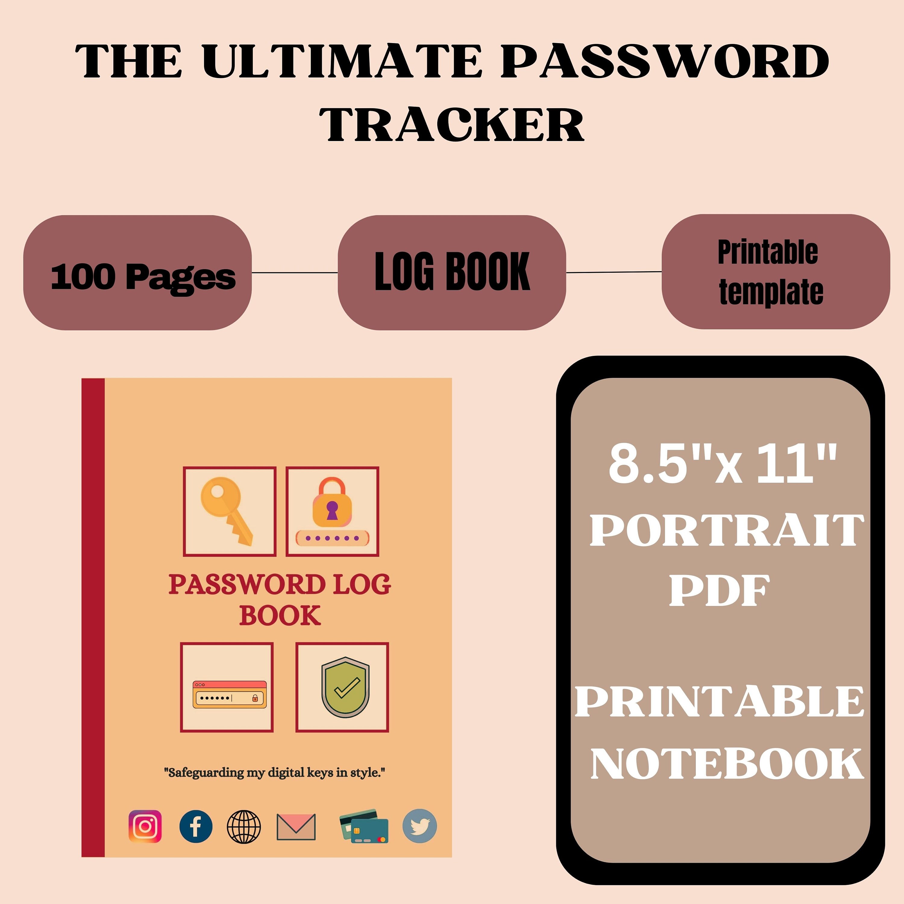 Password Tracker Printable & Fillable, Printable Password Log Book ...