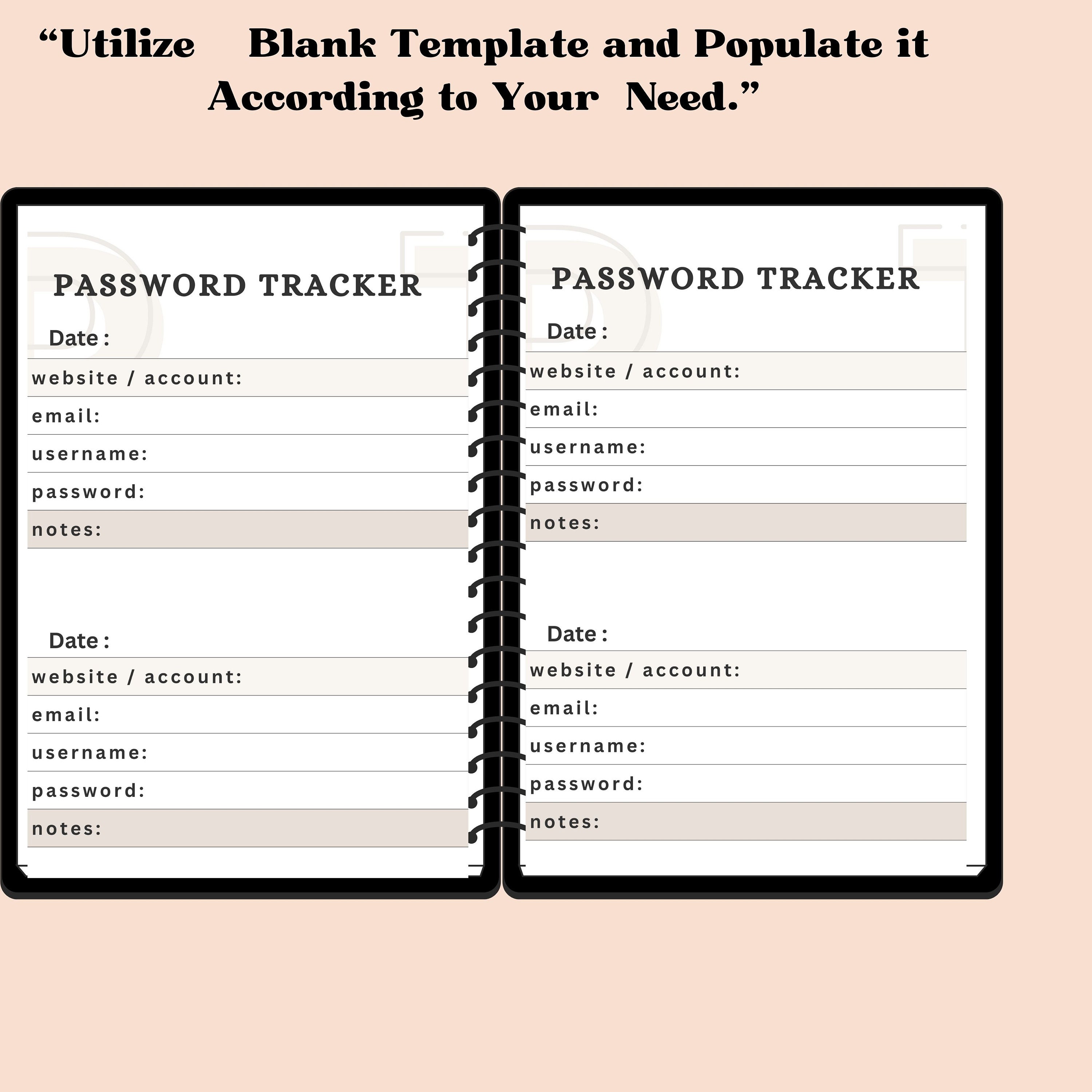 Password Tracker Printable & Fillable, Printable Password Log Book ...