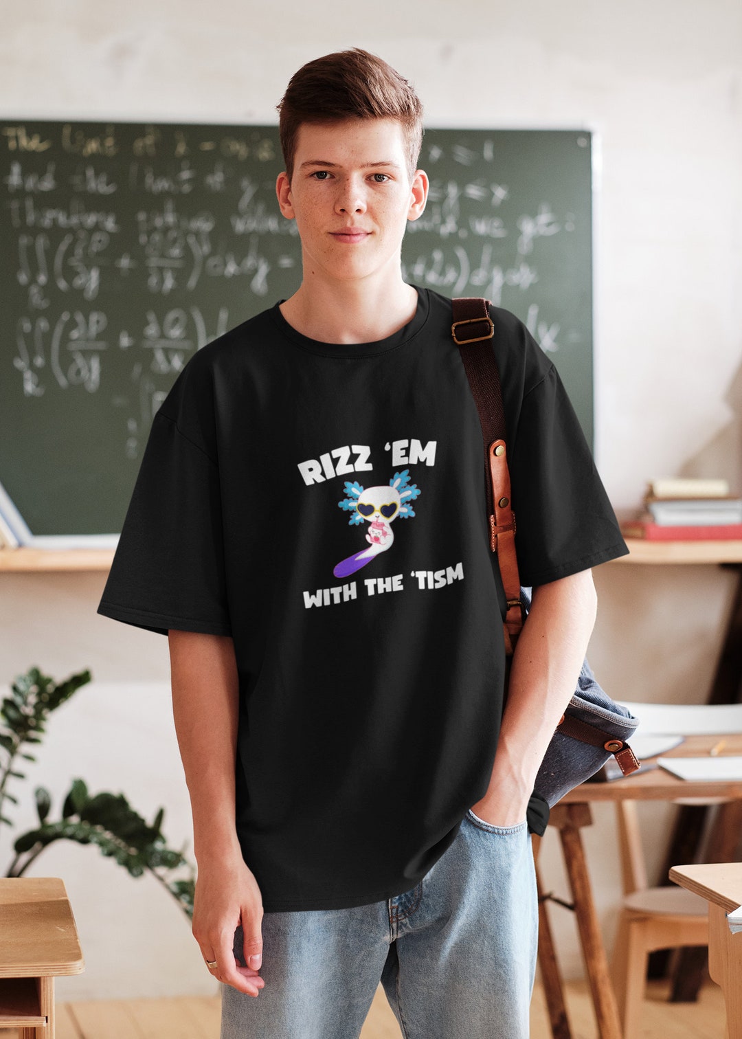 Rizz Em With the Tism Shirt, Axolotl Shirt, Trending Tee, Gen Z Meme Shirt, Autism Awareness T ...