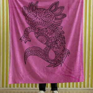 Pink Mosaic Axolotl Blanket, Cute Velveteen Plush Blanket, Axolotl Gift ...