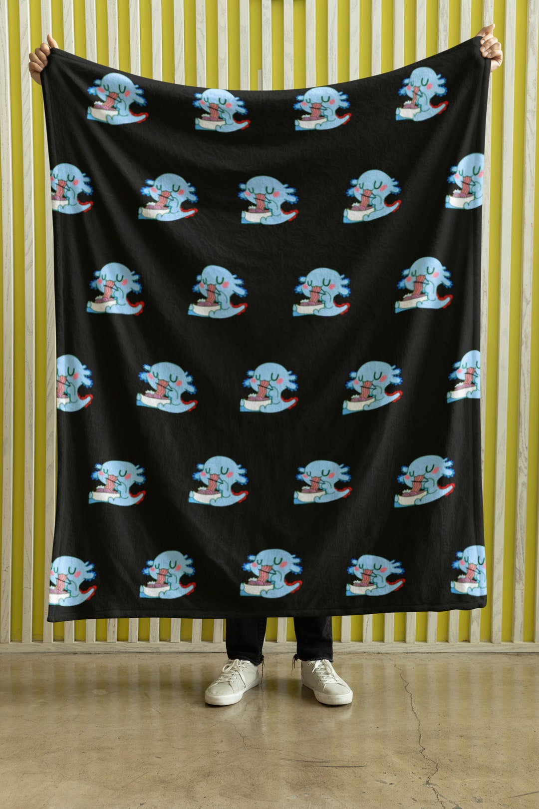 Blue Axolotl Ramen Blanket, Cute Velveteen Plush Blanket, Axolotl Gift ...