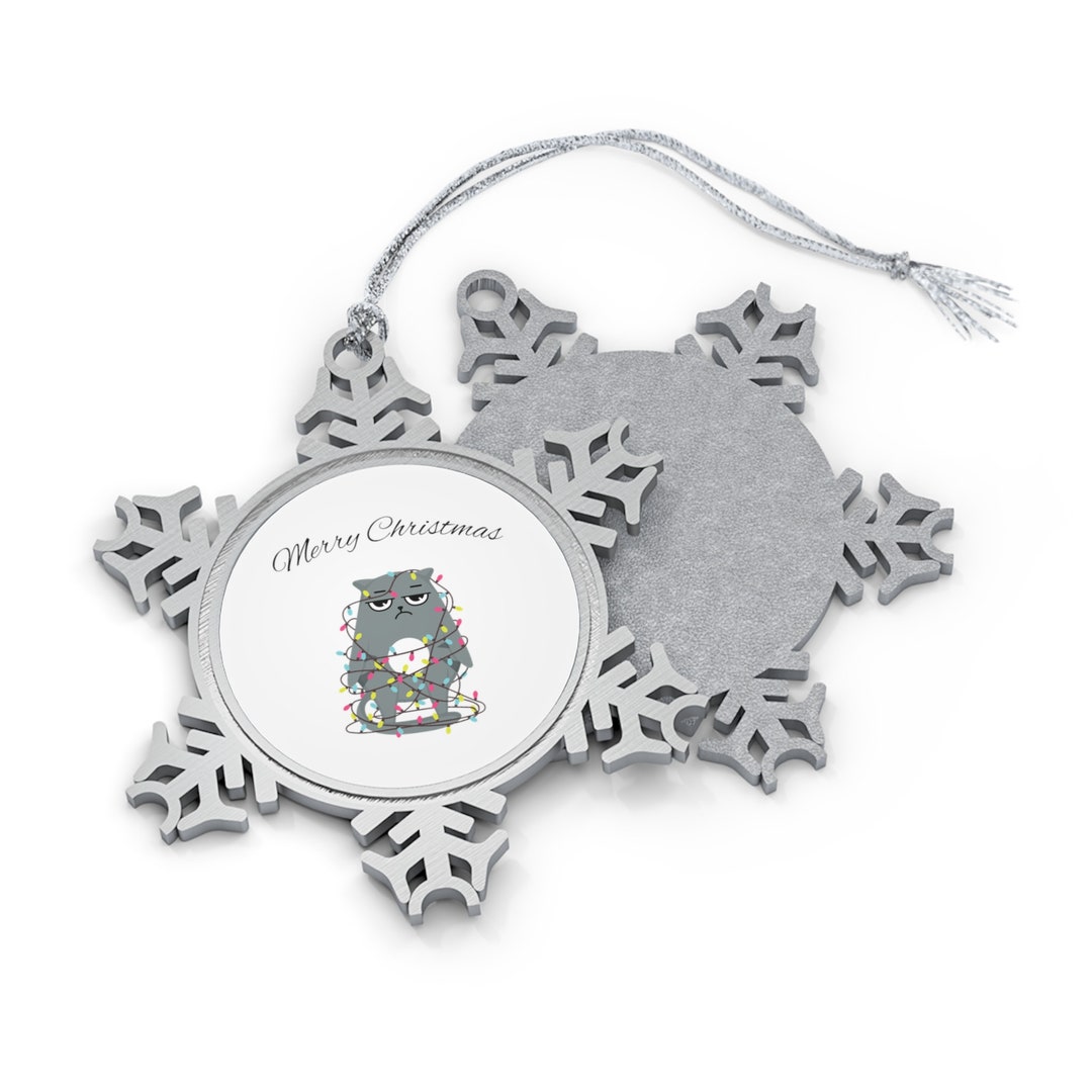 Merry Christmas Stoic Cat Snowflake Ornament, Winter Holiday Ornament ...