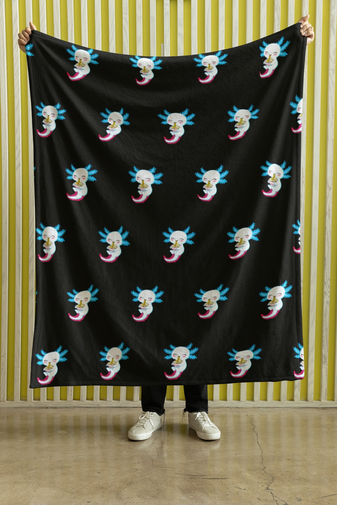 Blue Axolotl Ramen Blanket, Cute Velveteen Plush Blanket, Axolotl Gift ...