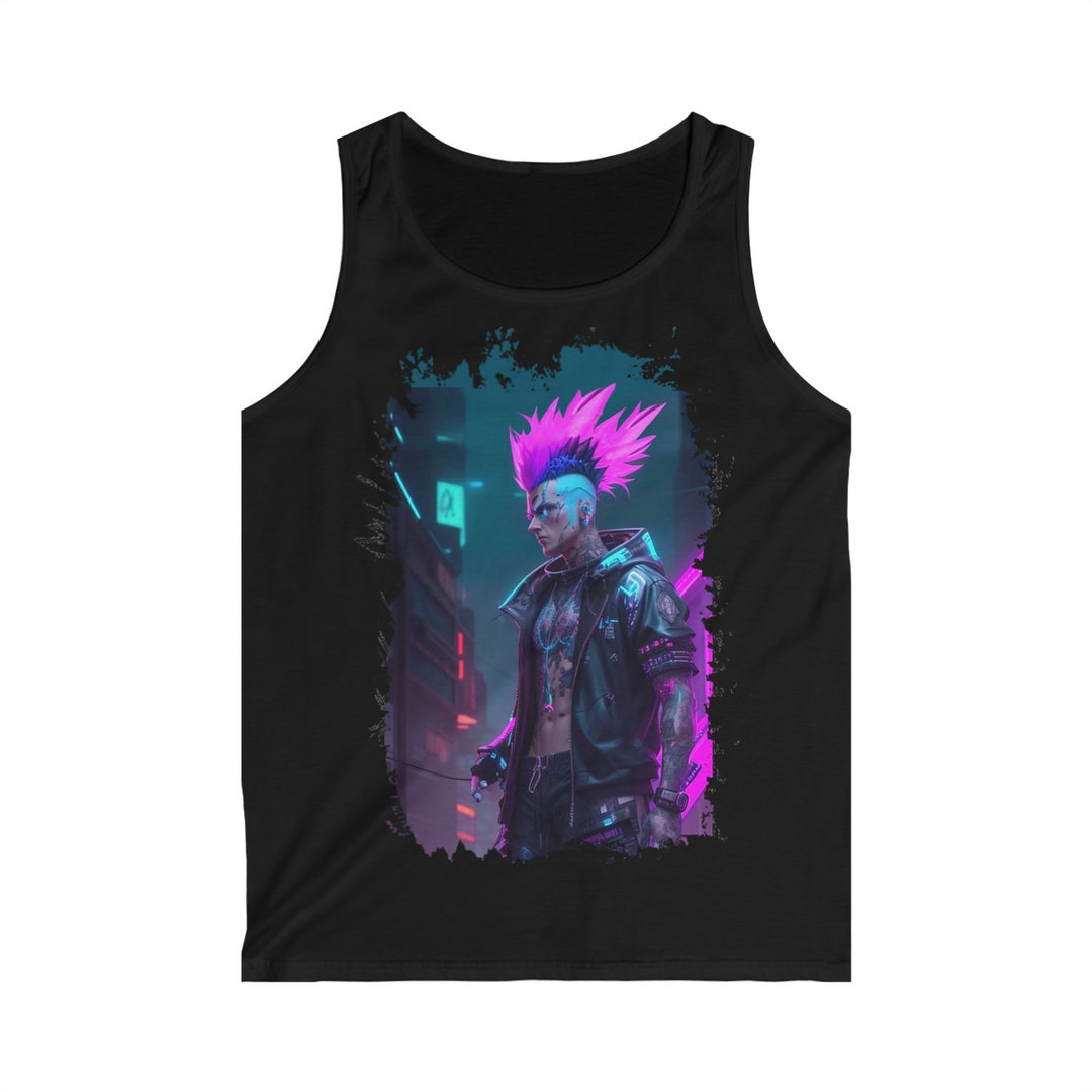 Mohawk Cyberpunk Man With City Men's Softstyle Tank Top - Etsy