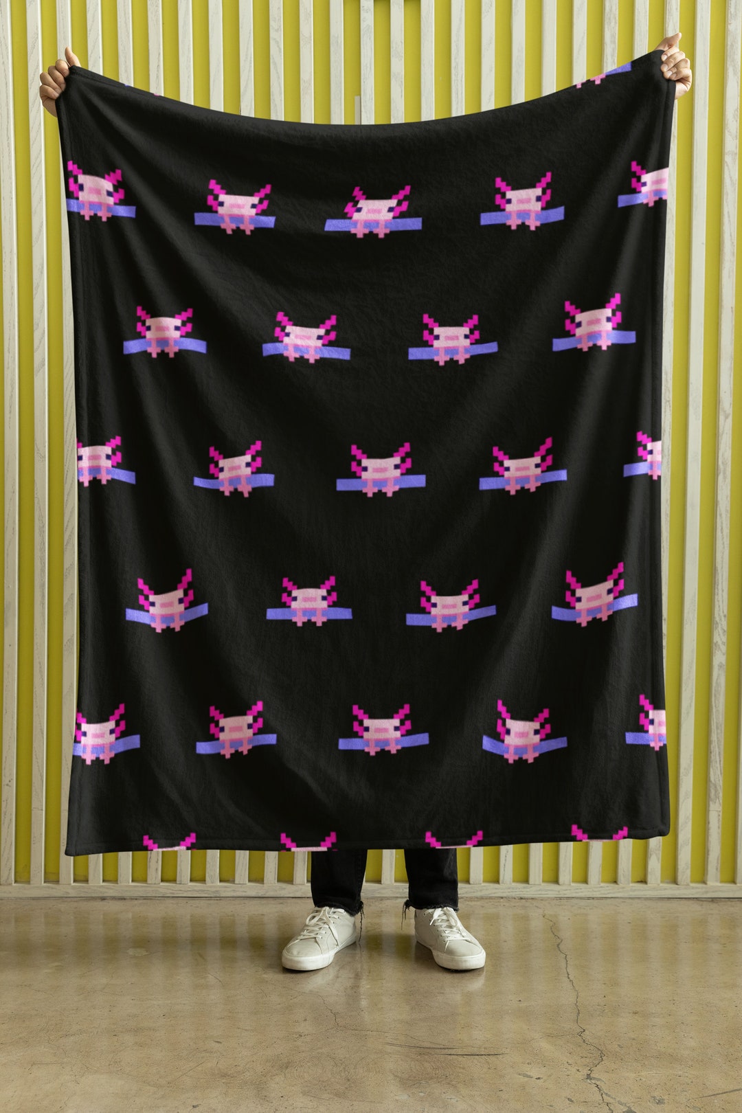 8 Bit Pink Axolotl Blanket, Cute Velveteen Plush Blanket, Axolotl Gift ...