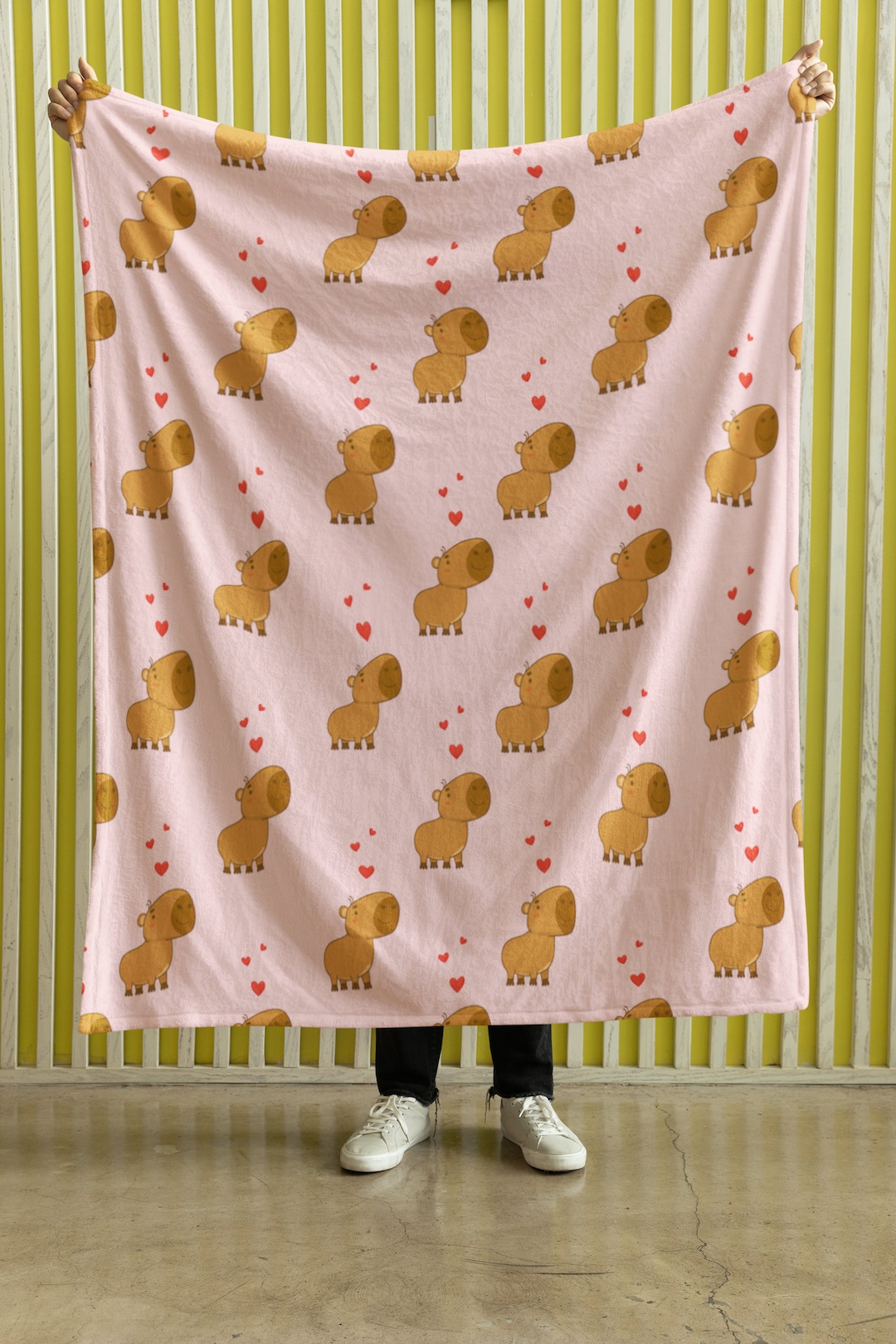 Capybara & Hearts Blanket, Cute Velveteen Plush Blanket, Capybara Gift ...