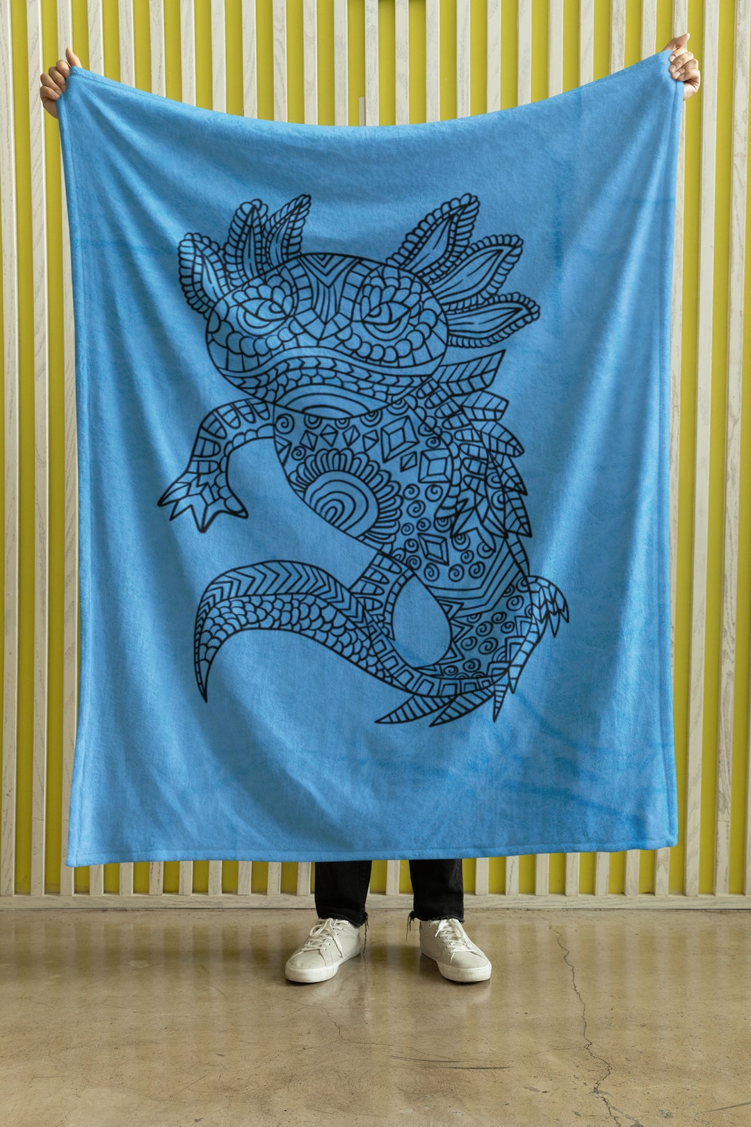 Blue Mosaic Axolotl Blanket, Cute Velveteen Plush Blanket, Axolotl Gift ...