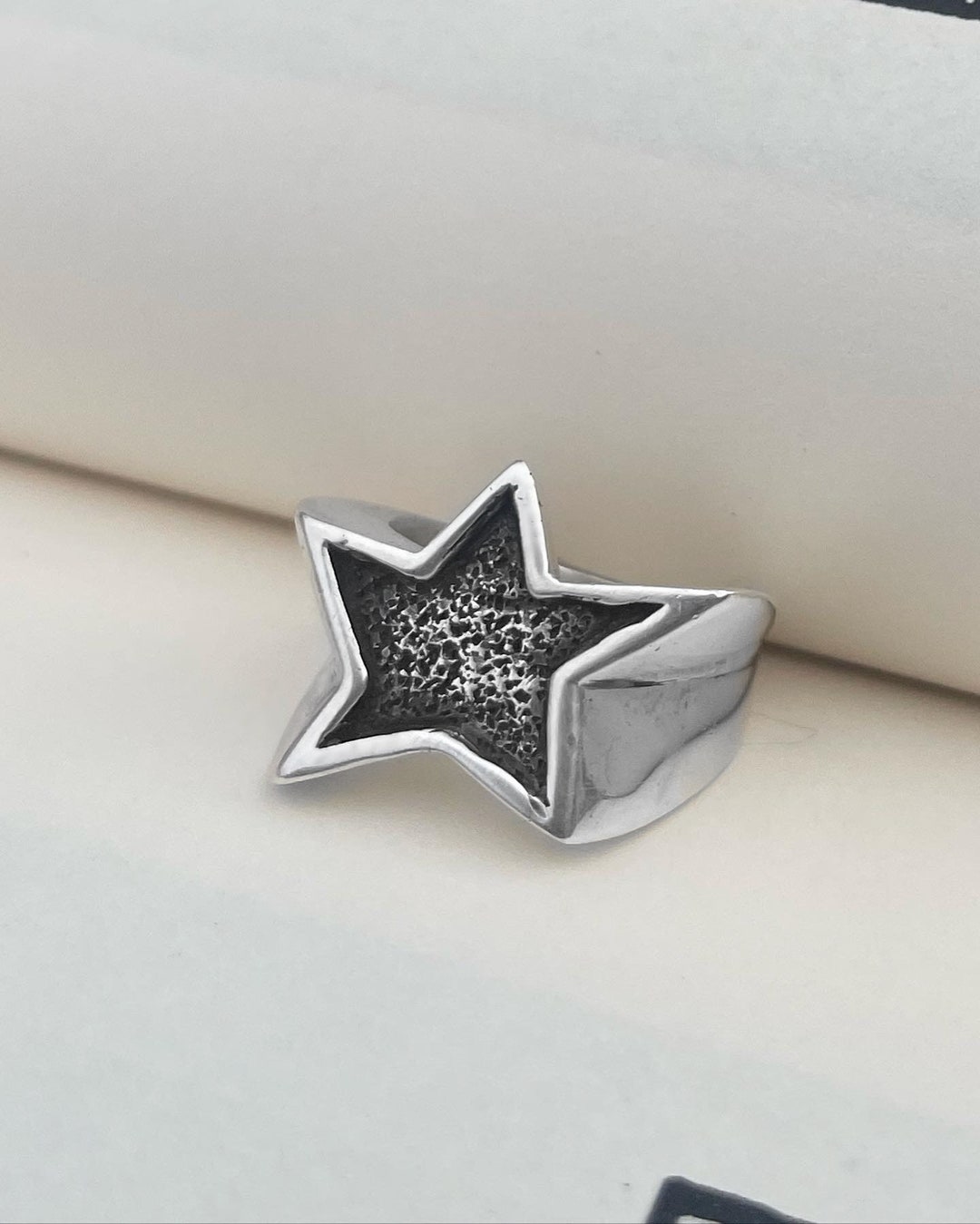 HANDMADE ASYMMETRICAL STAR 925 Sterling Silver Signet Style Ring ...