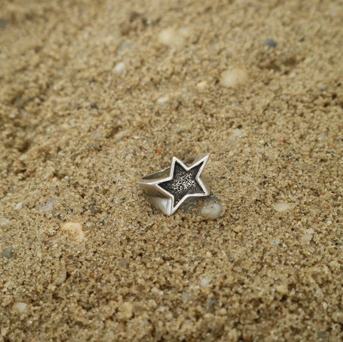 HANDMADE ASYMMETRICAL STAR 925 Sterling Silver Signet Style Ring ...