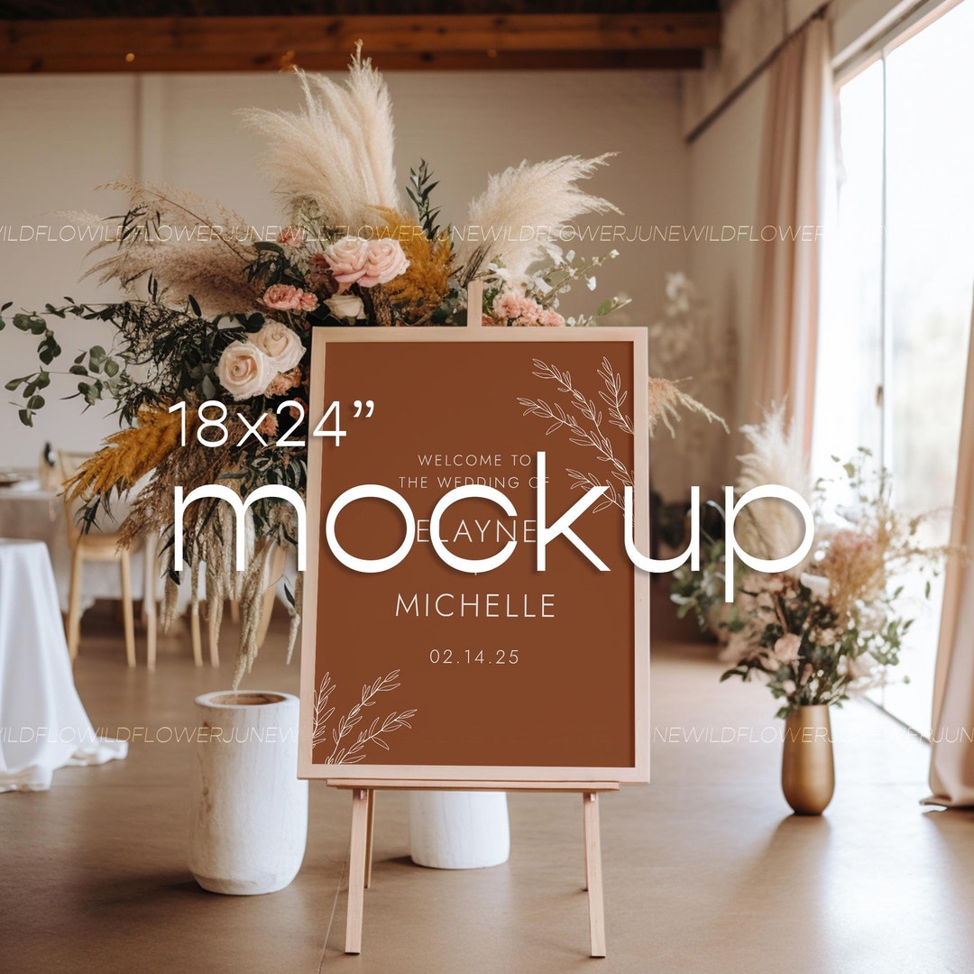 Wedding Welcome Sign Mockup, Seating Chart Mockup, 18x24 Sign PSD ...