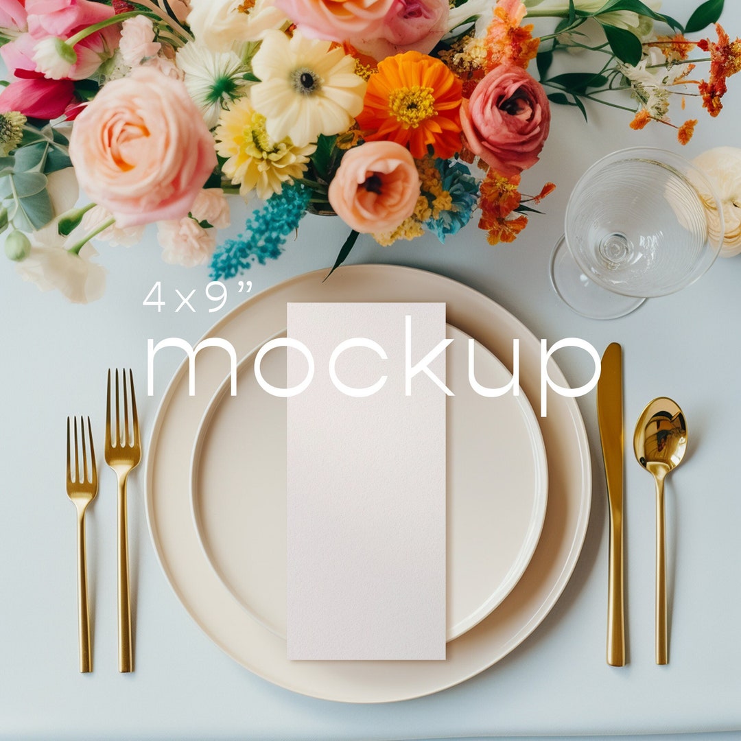 Wedding Dinner Menu Mockup, Dinner Mock up Image, 4x9 Menu PSD Mockup ...