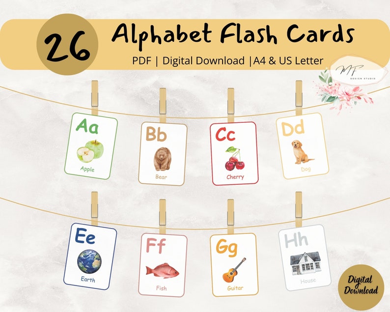 Printable Alphabet Flash Cards Preschool Abcs Toddlers - Etsy