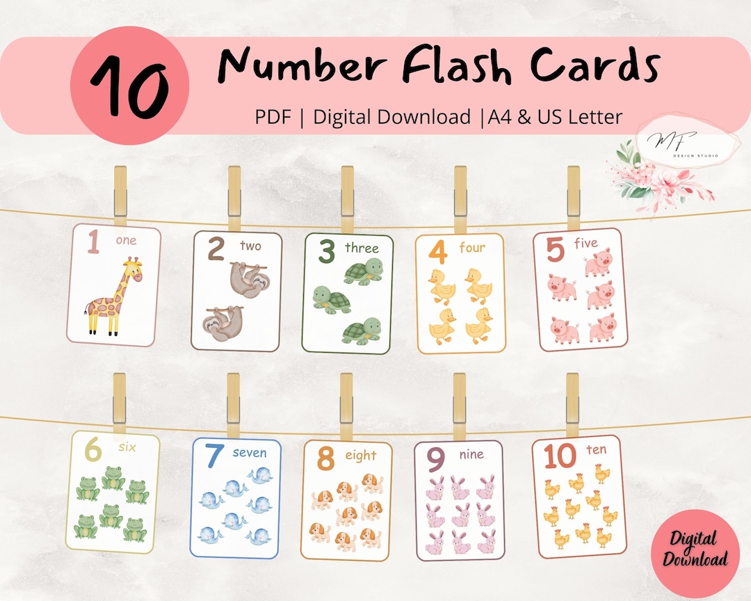 Printable Animal Number Flash Cards 1 10, Preschool Numbers, Counting ...