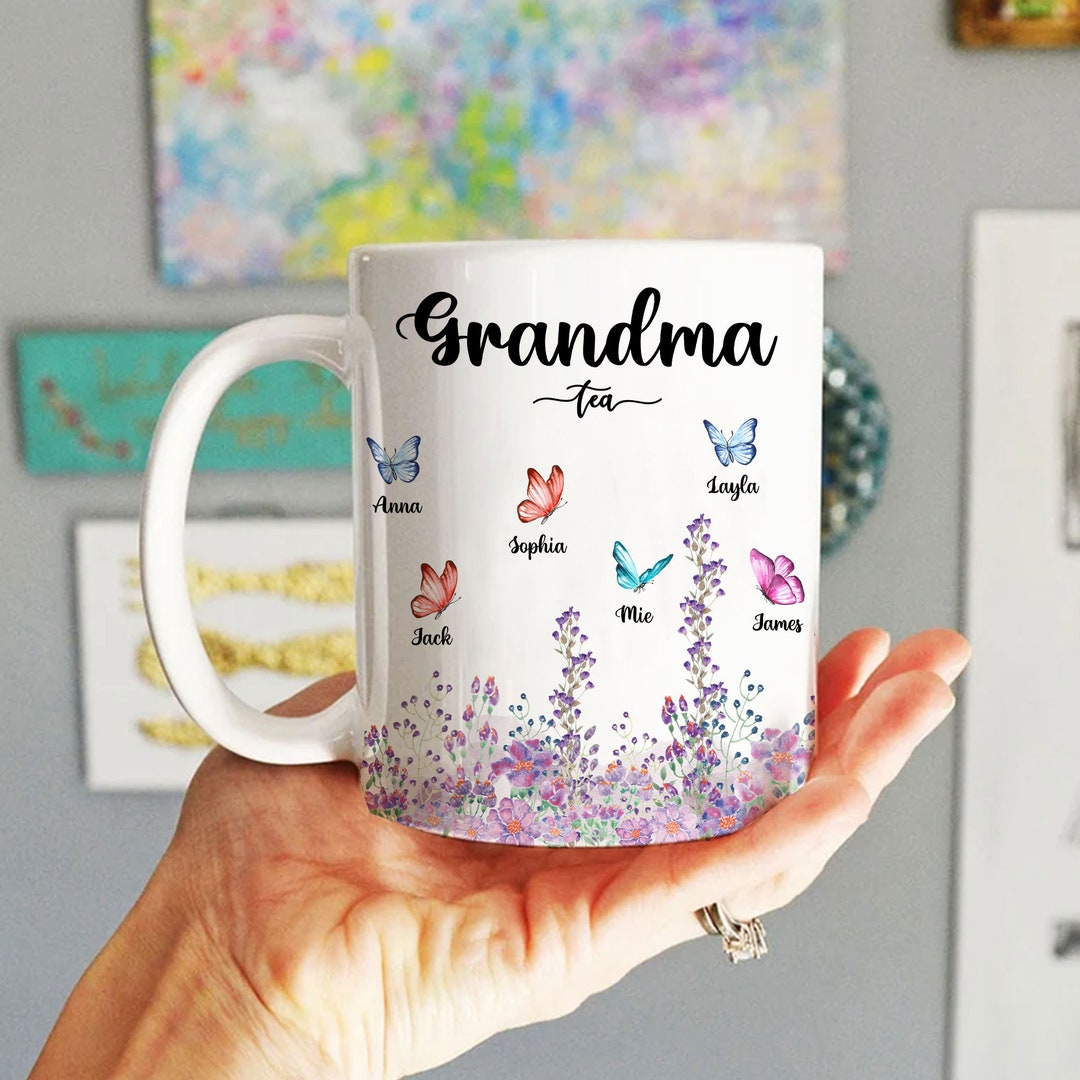 Personalized Grandma Mug, Custom Kids Names Mugs, Buttefly Coffee Mug ...