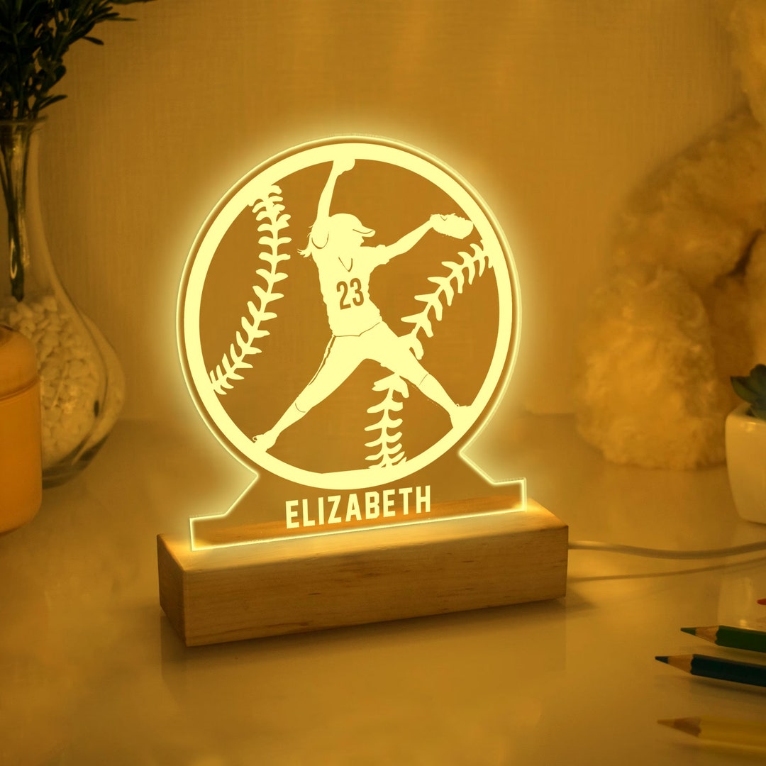 Personalized Softball Night Light, Custom Softball Player Acrylic Night ...