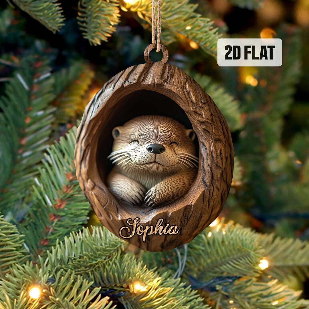 Personalized Otter 2D Flat Ornament, Custom Otter Christmas Tree ...