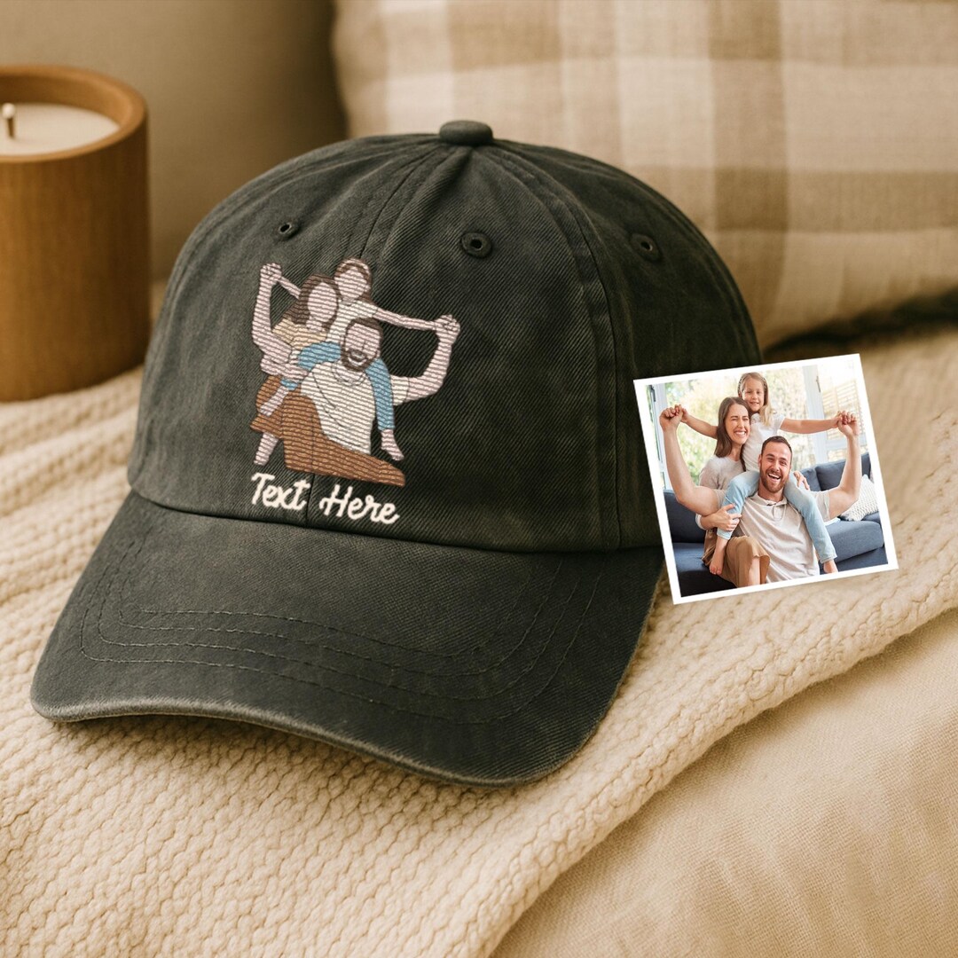 Custom Family Portrait Embroidered Hat, Portrait Embroidered Cap Using ...