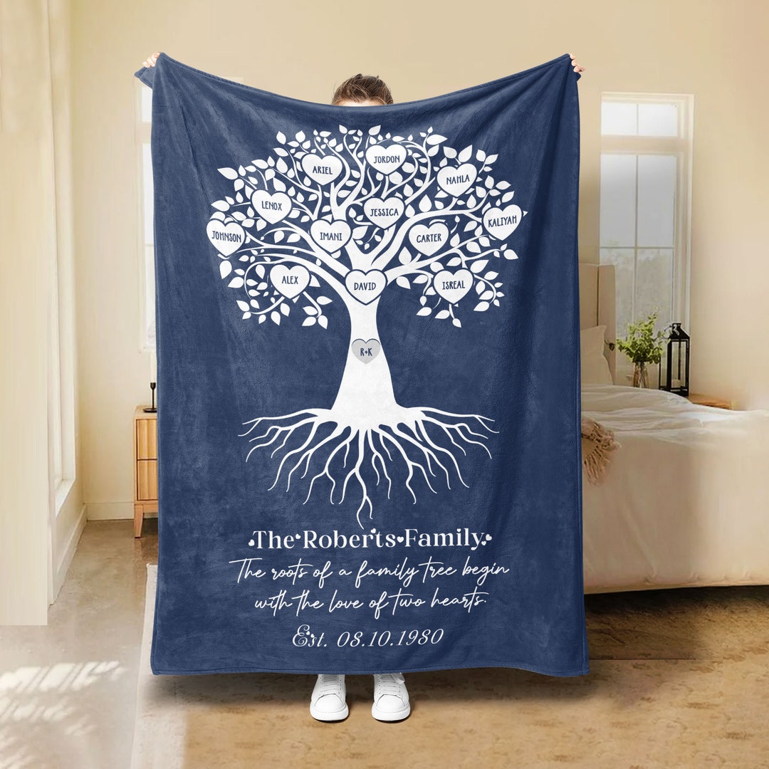 Personalized Family Blanket, Family Tree Blanket, Custom Kids Name Soft ...