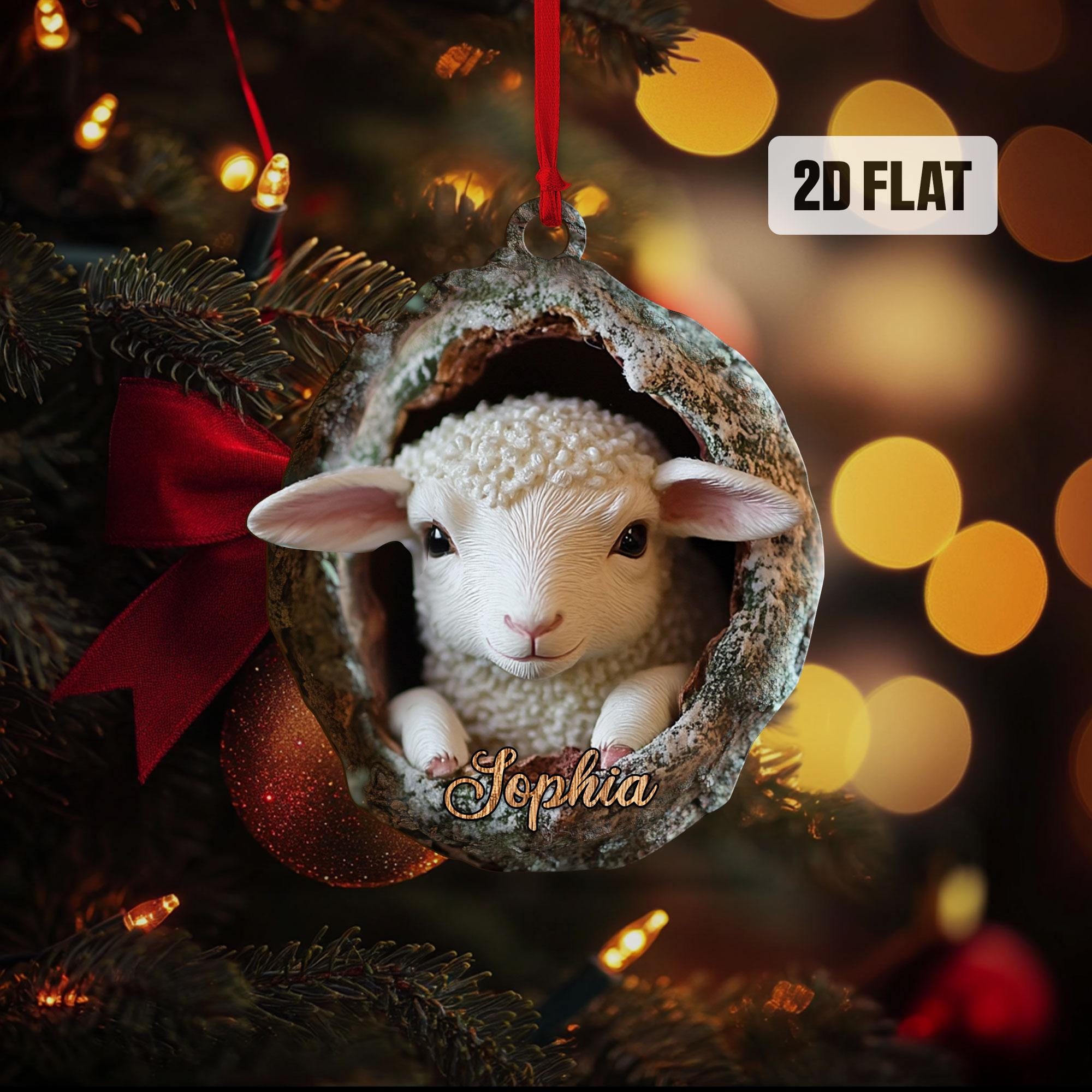 Personalized Sheep 2D Flat Ornament, Custom Sheep Christmas Tree ...