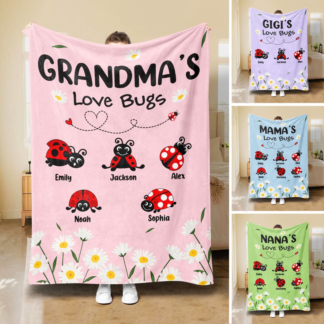 Personalized Grandma Blanket, Custom Grandma's Love Bugs Soft Cozy ...