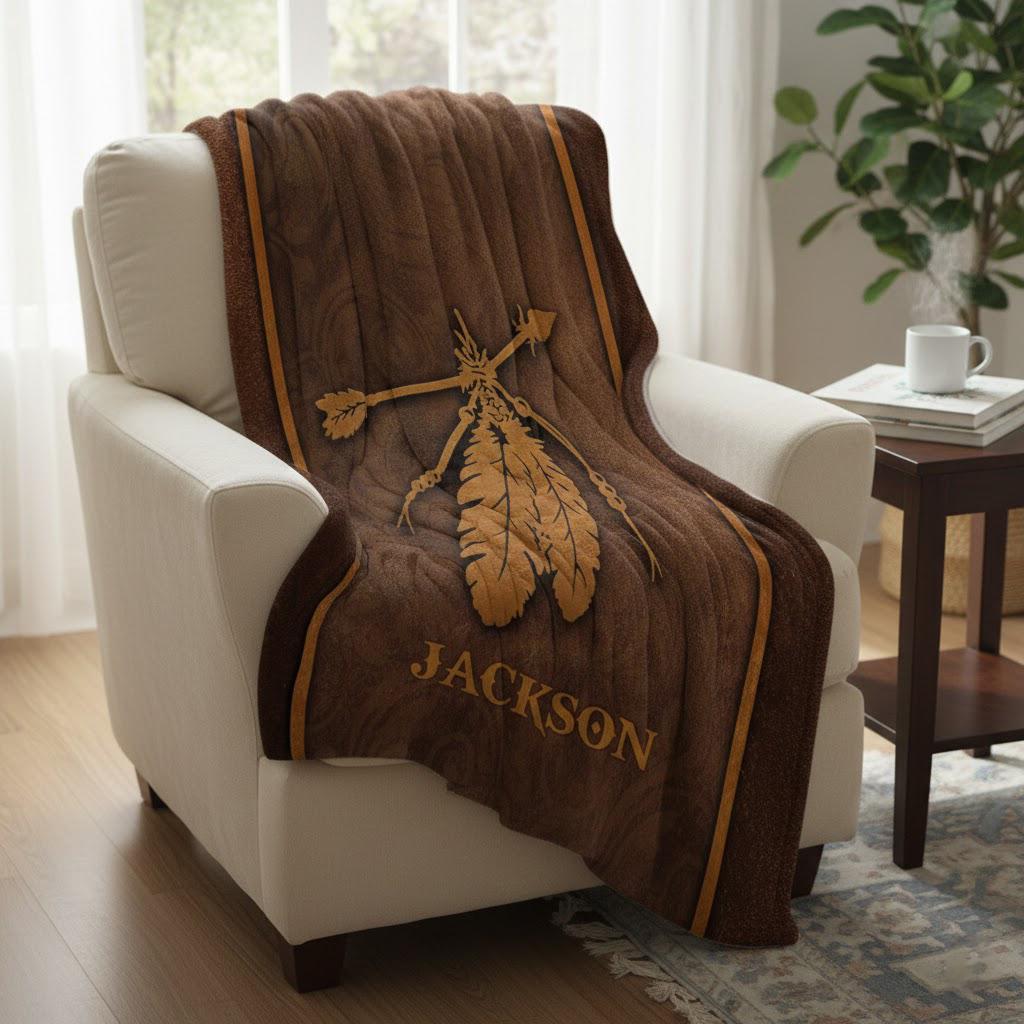 Personalized Native American Blanket, Native Feather Blanket, Custom ...