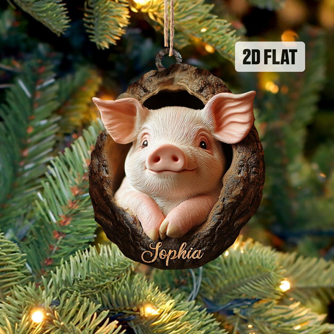 Personalized Pig 2D Flat Ornament, Custom Pig Christmas Tree Ornament ...