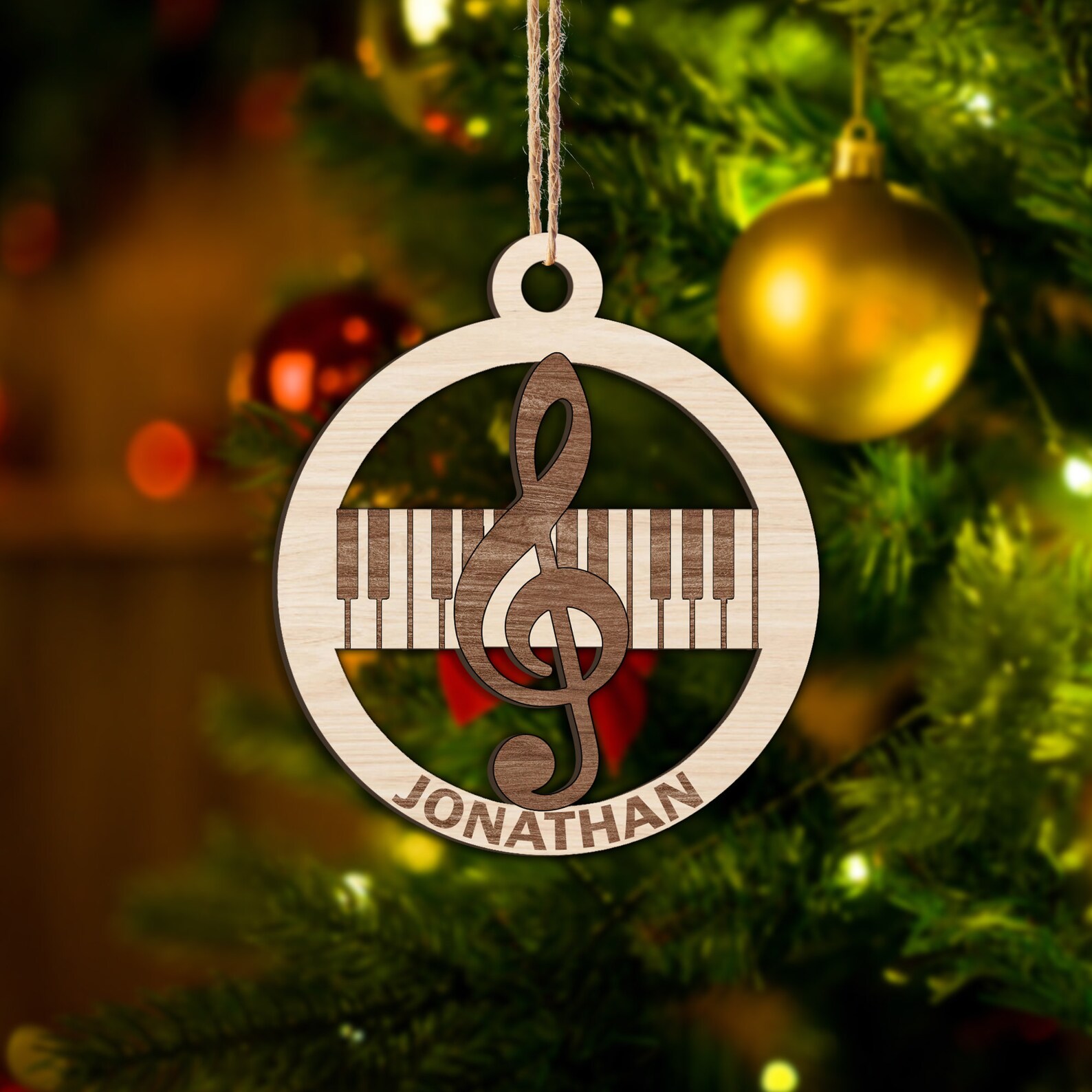Personalized Piano Layered Wood Ornament, Custom Name Pianist Christmas ...