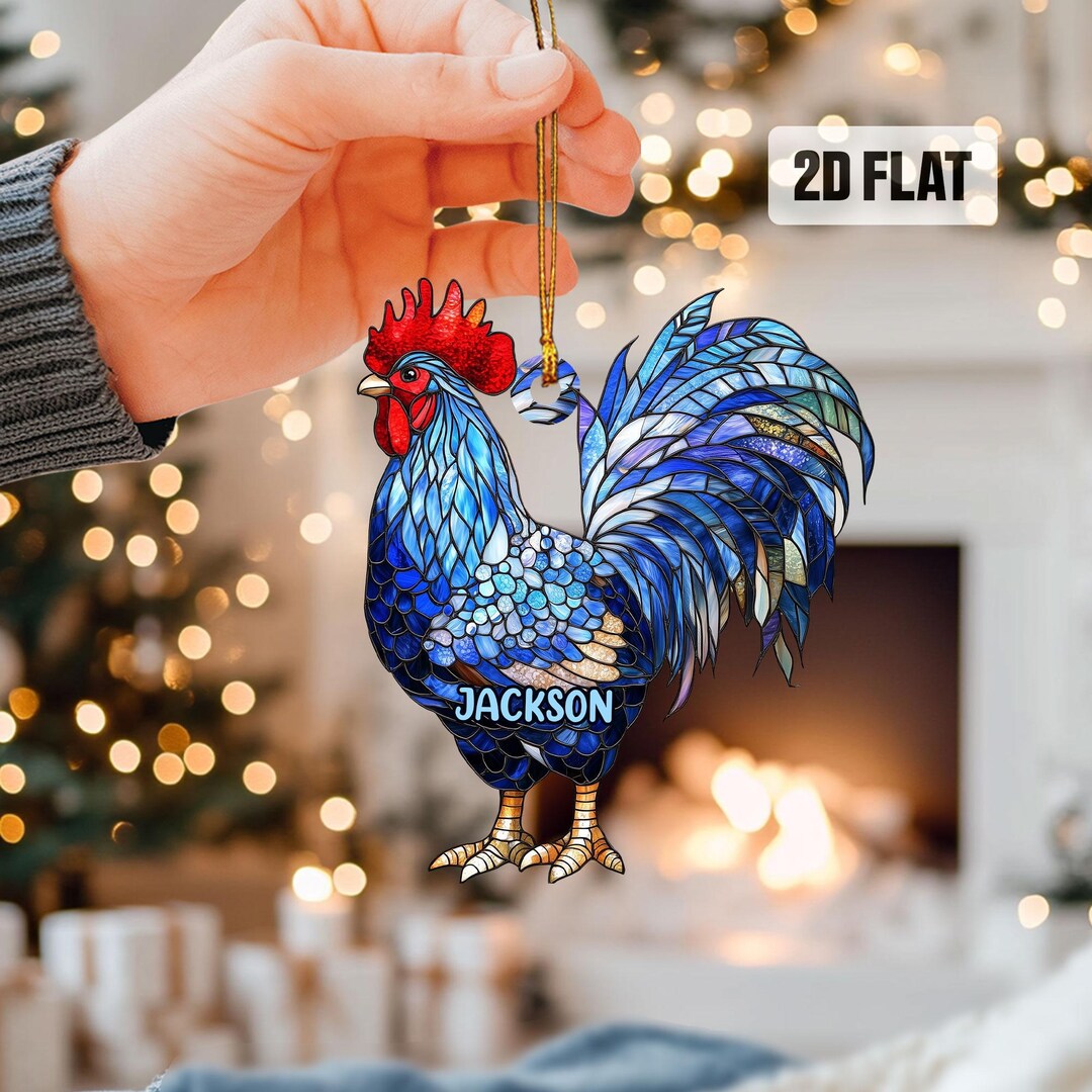 Personalized Chicken 2D Flat Ornament, Custom Name Rooster Christmas ...
