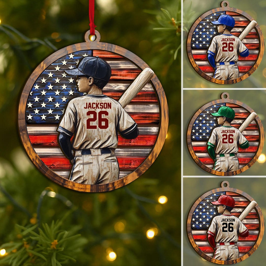 Personalized Baseball Layered Wood Ornament, Custom Baseball Player ...