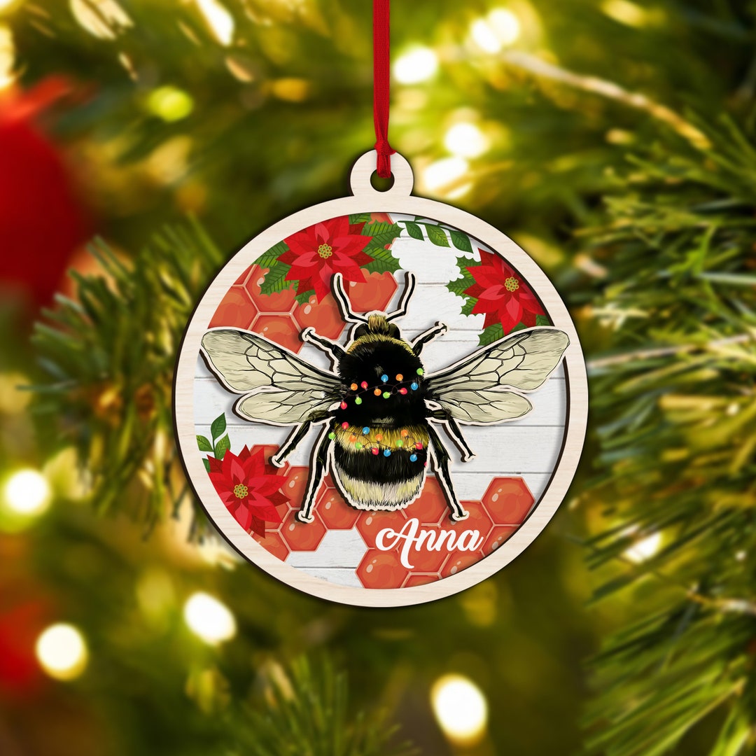Personalized Bee Layered Wood Ornament, Custom Bee Engraved Christmas ...