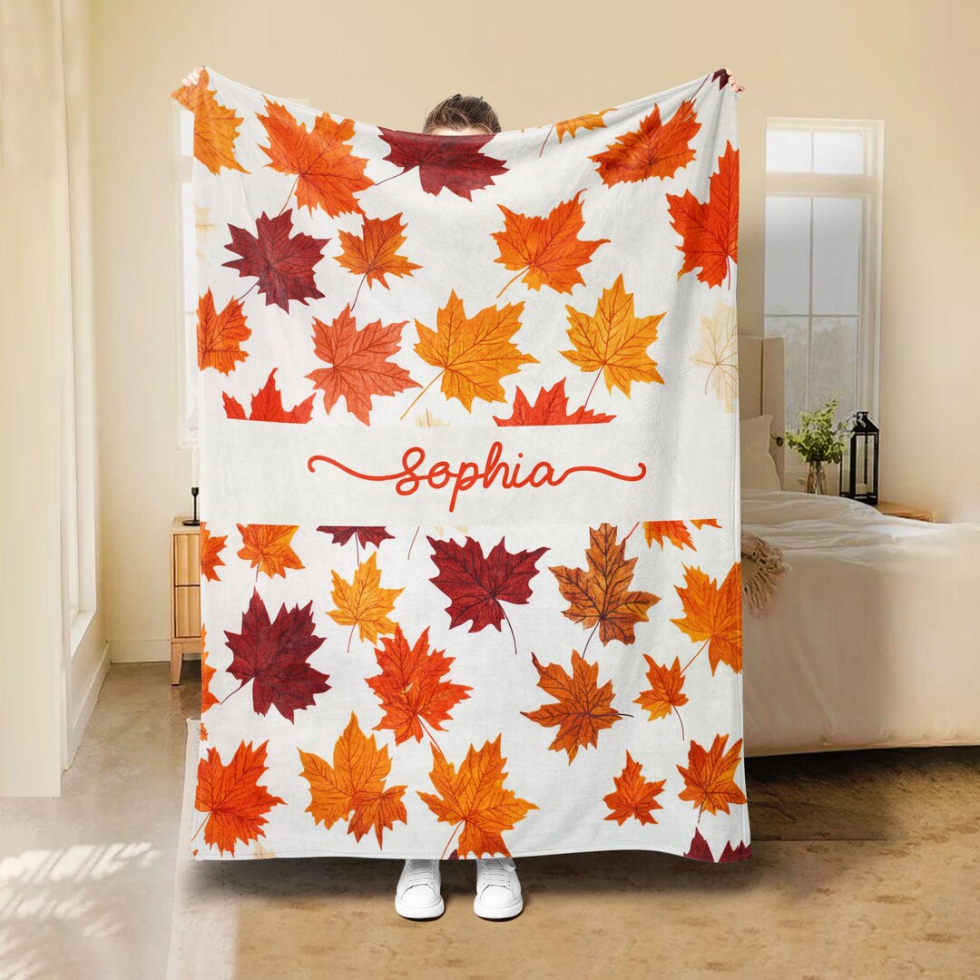 Personalized Fall Blanket, Fall Leaves Blanket, Custom Name Soft Cozy ...