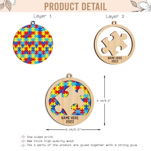 Personalized Autism Layered Wood Ornament, Custom Puzzle Piece ...