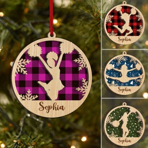 Personalized Cheer Layered Wood Ornament, Custom Cheerleader Girl ...