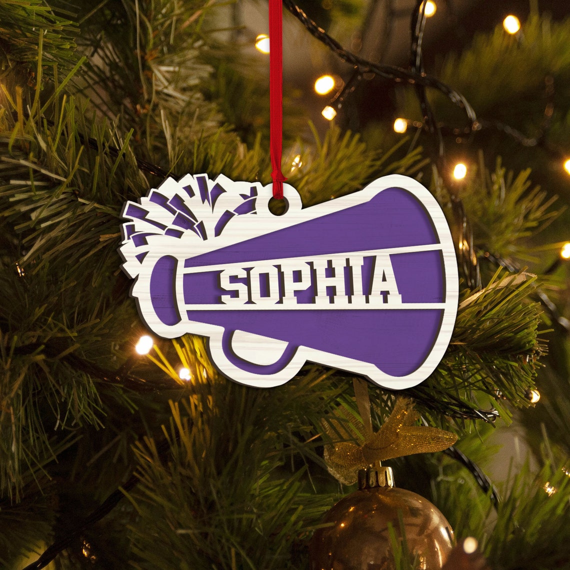 Personalized Cheer Layered Wood Ornament, Custom Cheerleader Girl ...