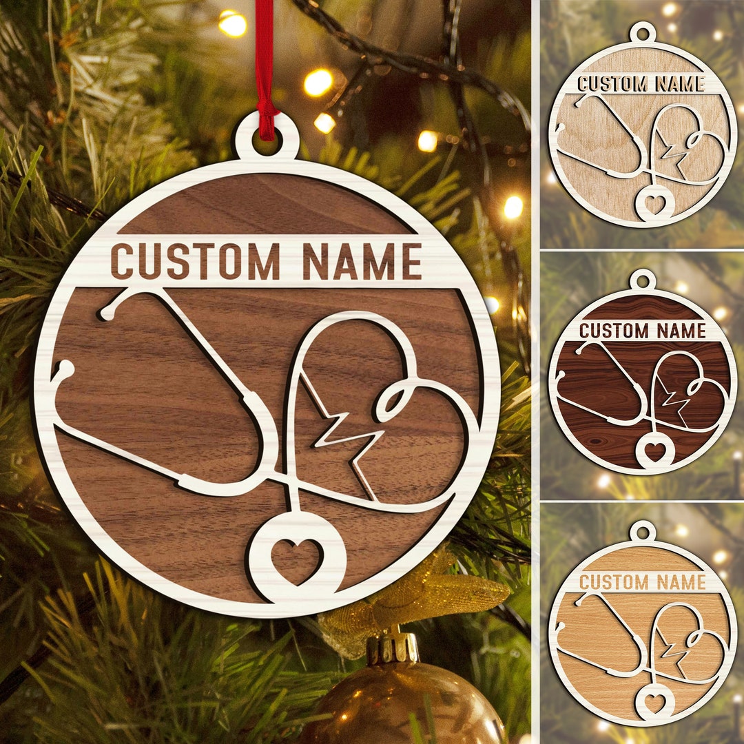 Personalized Nurse Layered Wood Ornament, Custom Nurse Christmas Tree ...