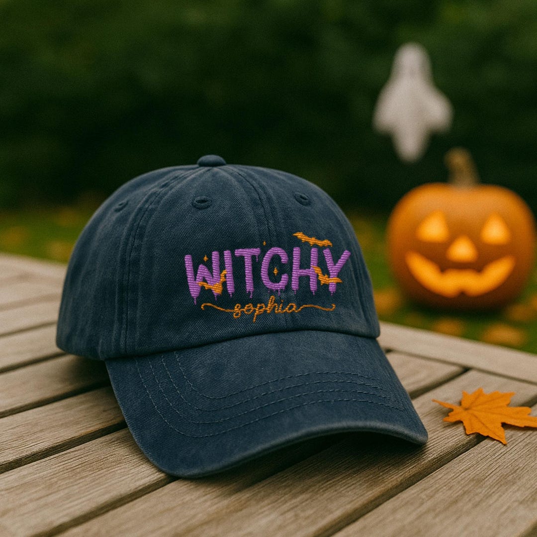Personalized Witchy Halloween Cap, Custom Name Embroidered Witch Hat ...