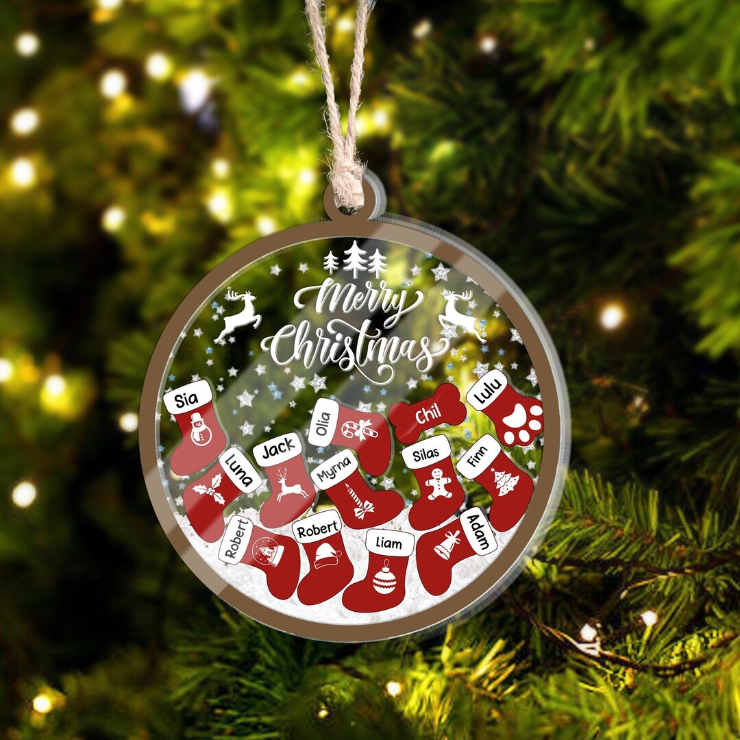 Personalized Family Christmas 4D Shake Ornament, Custom Family and Pet ...