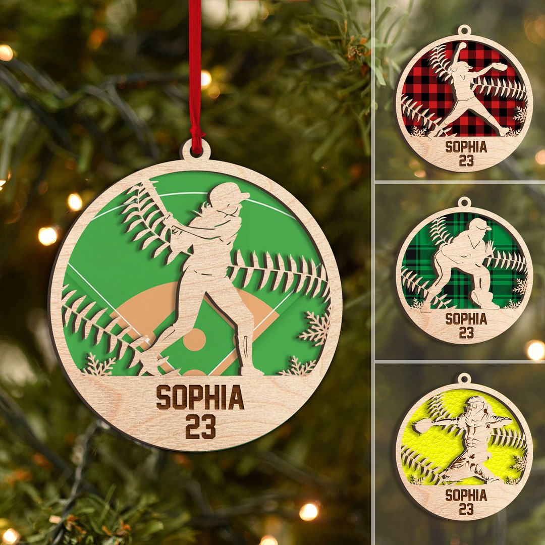 Personalized Softball Layered Wood Ornament, Custom Softball Player ...
