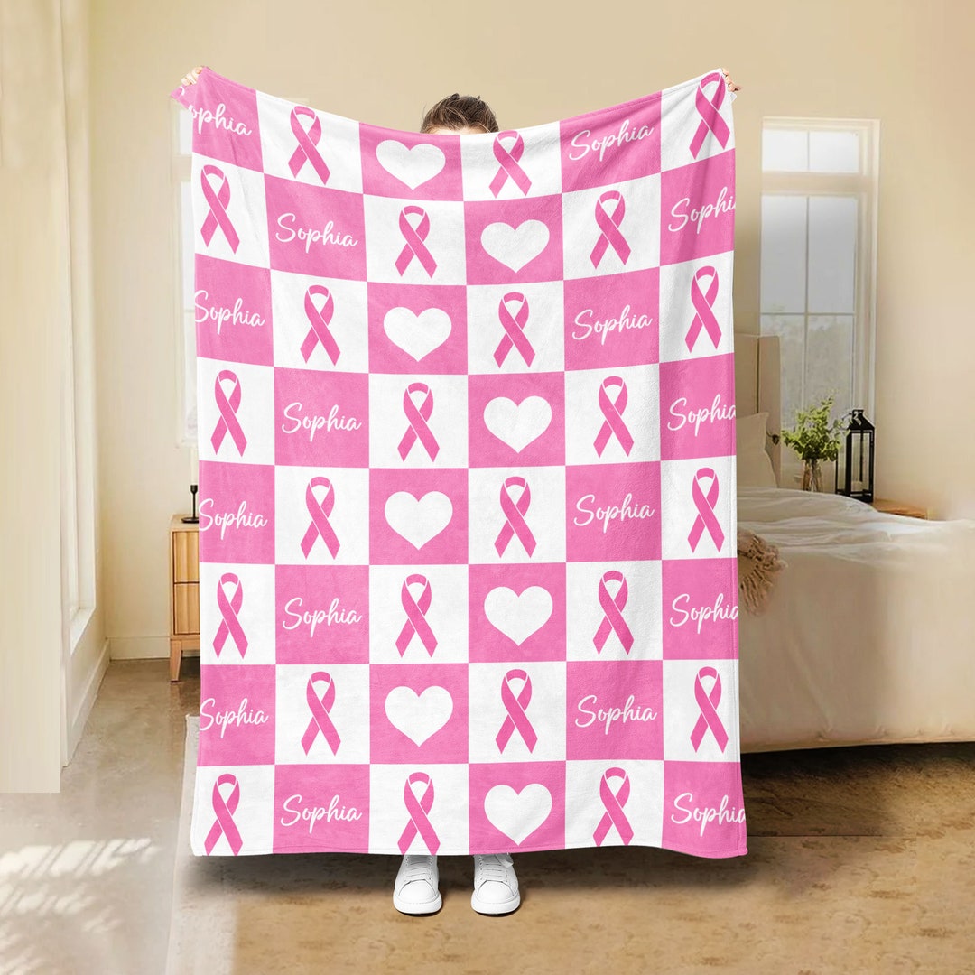 Personalized Breast Cancer Blanket, Pink Ribbon Blanket, Custom Name ...