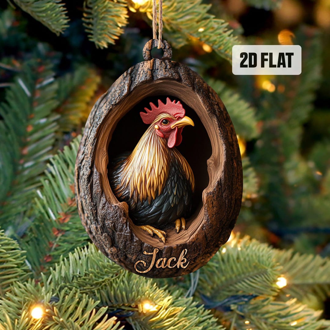 Personalized Chicken 2D Flat Ornament, Custom Rooster Christmas Tree ...
