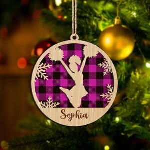 Personalized Cheer Layered Wood Ornament, Custom Cheerleader Girl ...